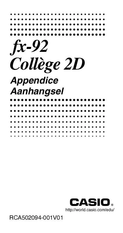 Notice CASIO FX-92 COLLEGE 2D - calculatrice Trouver une solution à un problème CASIO FX-92 ...